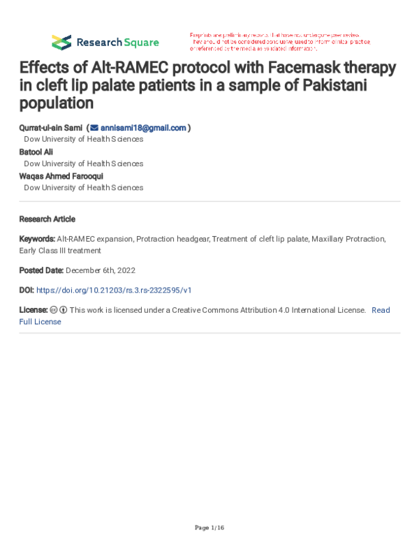 (PDF) Effects of Alt-RAMEC protocol with Facemask therapy in cleft lip ...