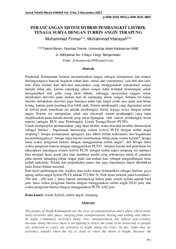 (PDF) Perancangan Sistem Hybrid Pembangkit Listrik Tenaga Surya Dengan Turbin Angin Terapung