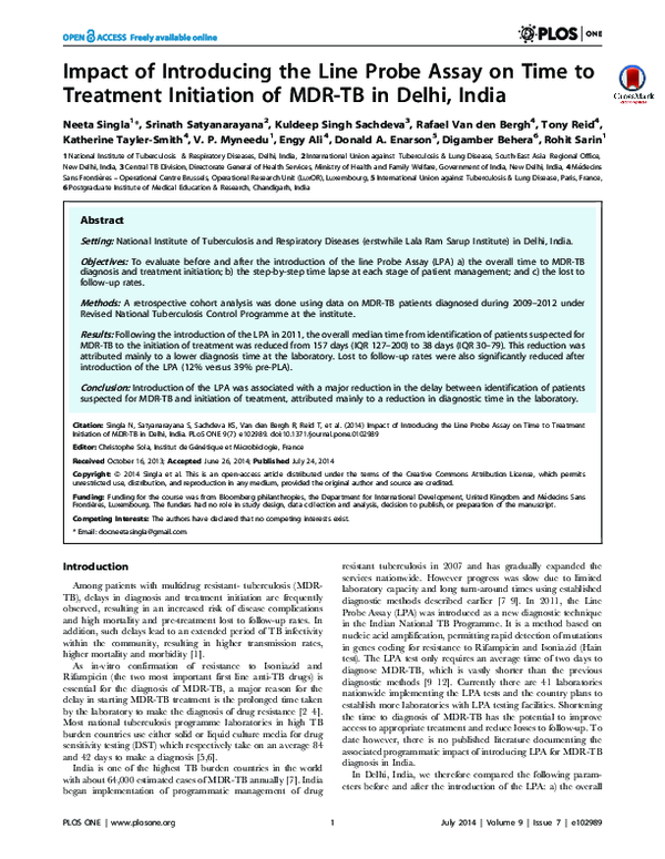 (PDF) Impact of Introducing the Line Probe Assay on Time to Treatment ...