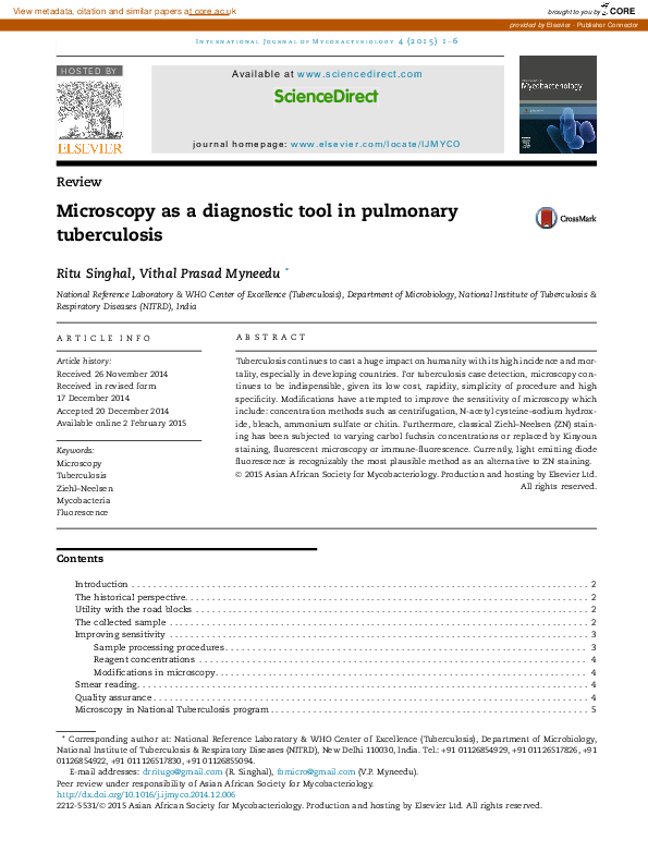 (PDF) Microscopy as a diagnostic tool in pulmonary tuberculosis
