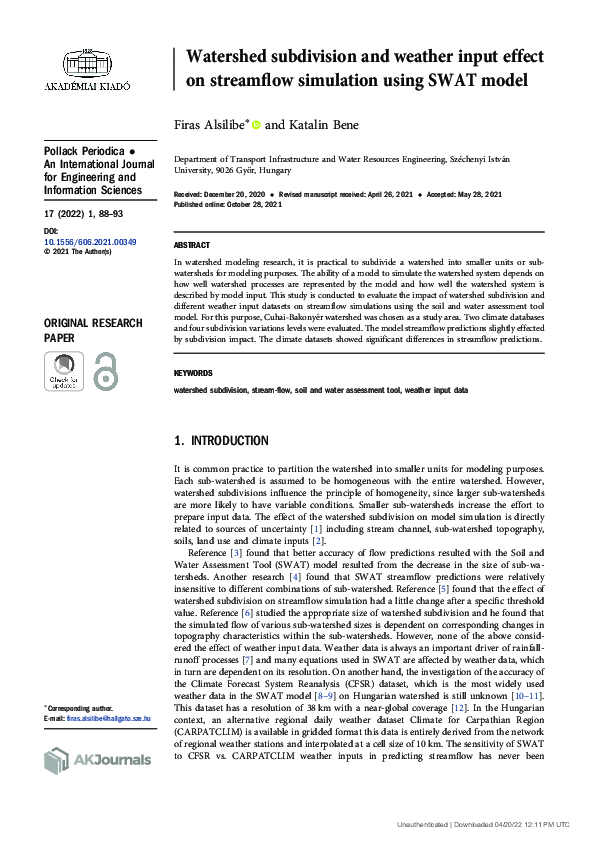 (PDF) Watershed subdivision and weather input effect on streamflow simulation using SWAT model ...