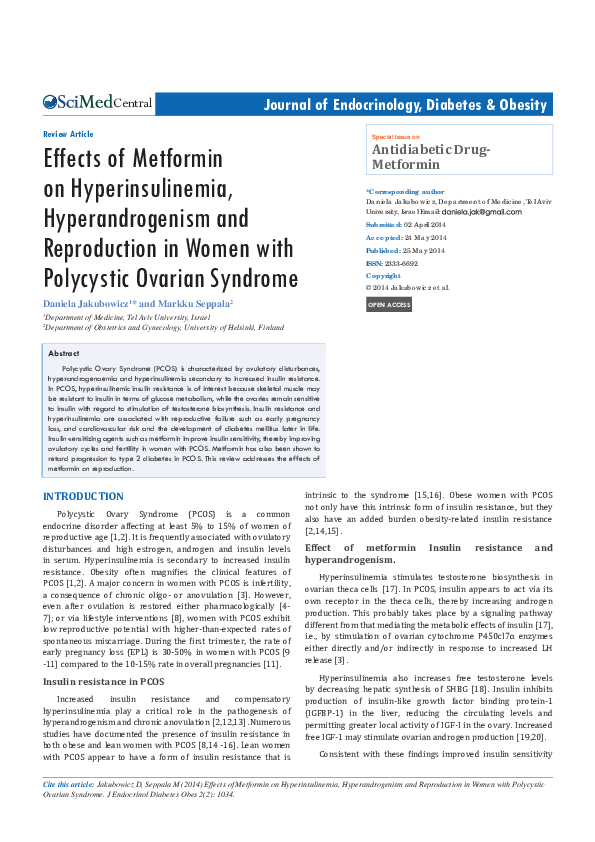 (PDF) Effects of Metformin on Hyperinsulinemia , Hyperandrogenism and ...