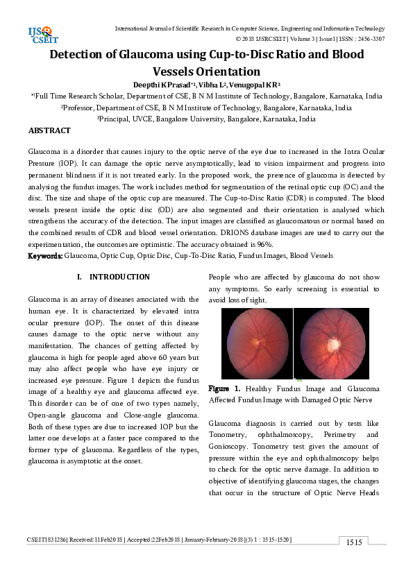 (PDF) Detection of Glaucoma using Cup-to-Disc Ratio and Blood Vessels ...