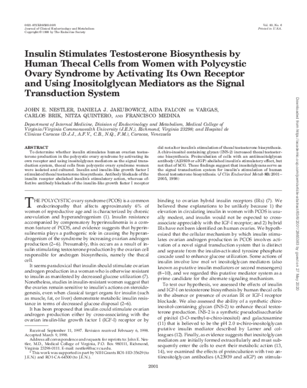(PDF) Insulin Stimulates Testosterone Biosynthesis by Human Thecal ...