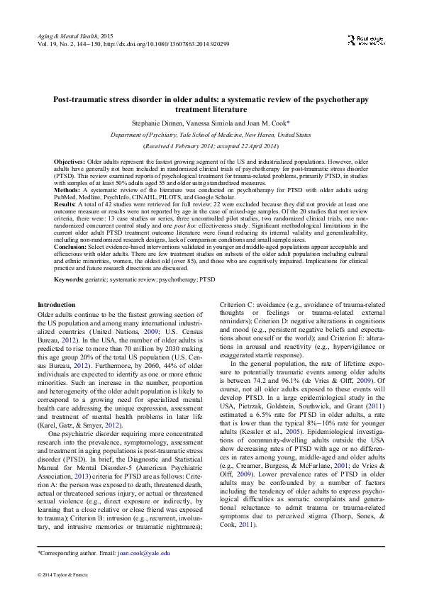 (PDF) Posttraumatic stress disorder in older adults: an overview of ...