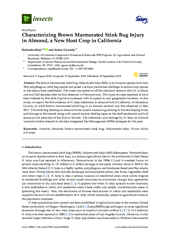 (PDF) Characterizing Brown Marmorated Stink Bug Injury in Almond, a New ...