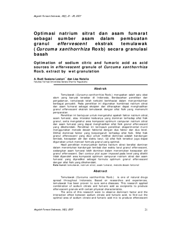 (PDF) Optimation of sodium citric and fumaric acid as acid sources in effervescent granule of ...