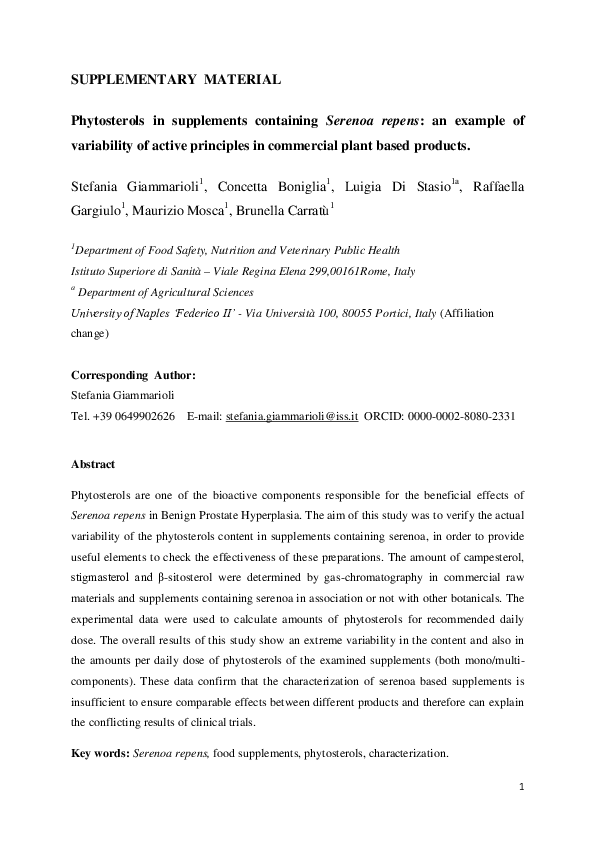 (PDF) Phytosterols in supplements containing Serenoa repens: an example ...