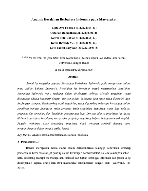 (DOC) Analisis Kesalahan Berbahasa Indonesia pada Masyarakat