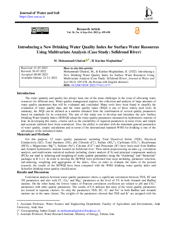 Introducing a New Drinking Water Quality Index for Surface Water ...