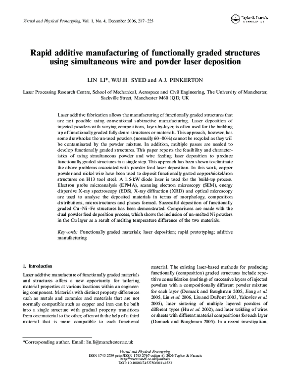 (PDF) Rapid additive manufacturing of functionally graded structures using simultaneous wire and ...