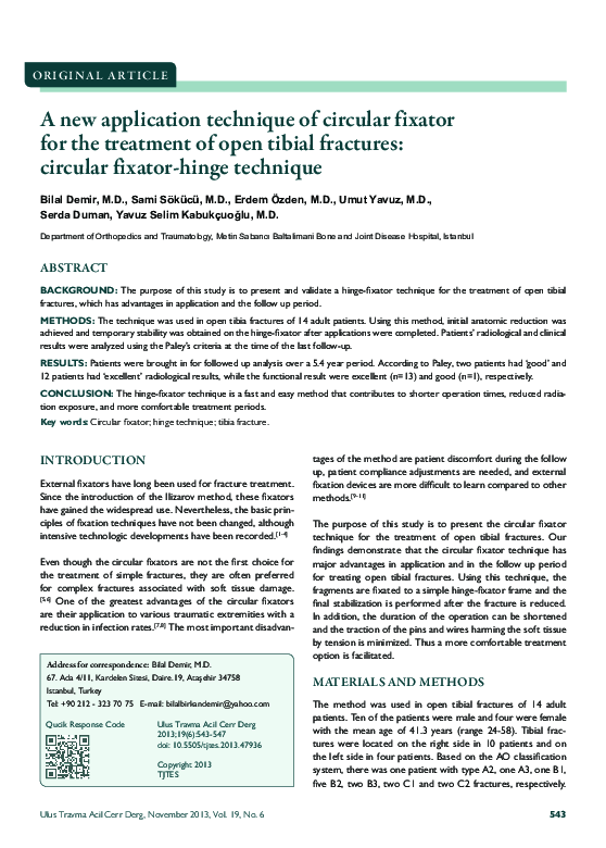 (PDF) A new application technique of circular fixator for the treatment ...