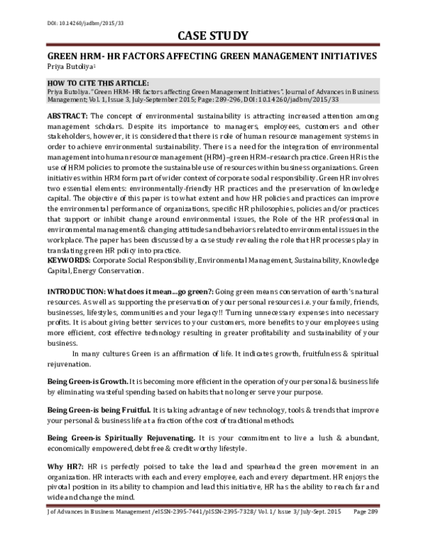 (PDF) Green HRM - HR Factors Affecting Green Management Initiatives