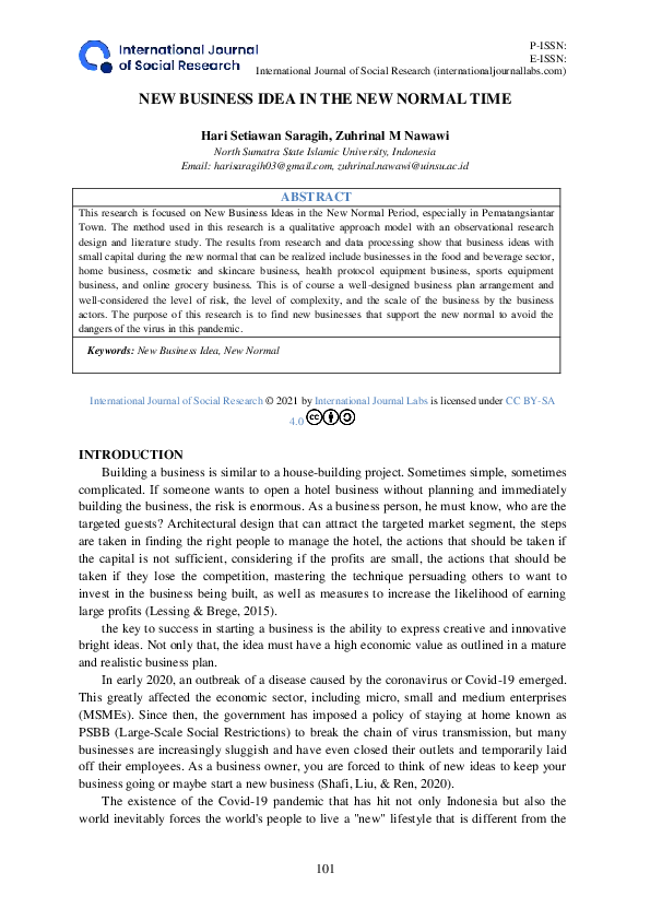 (PDF) New Business Idea in the New Normal Time