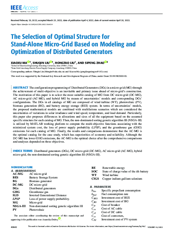 Pdf The Selection Of Optimal Structure For Stand Alone Micro Grid Based On Modeling And