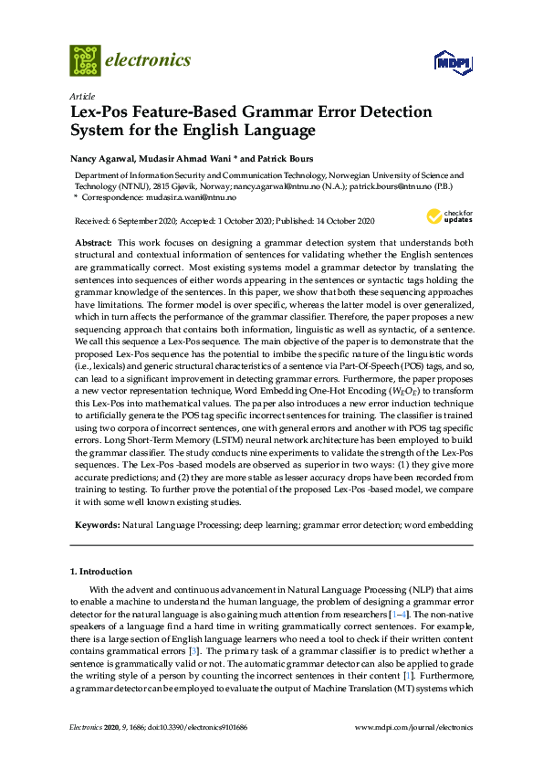 Pdf Lex Pos Feature Based Grammar Error Detection System For The