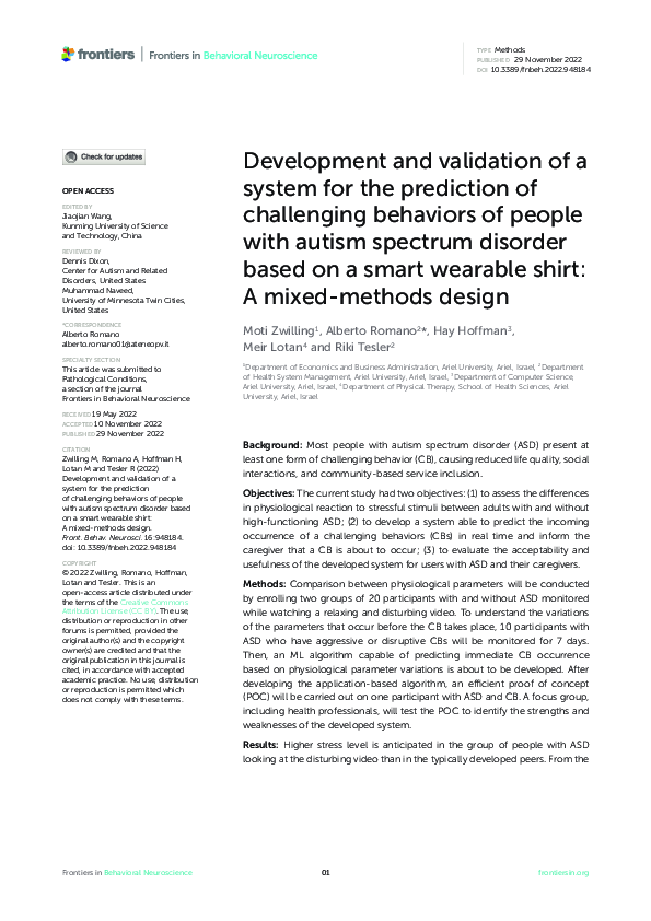 (PDF) Development and validation of a system for the prediction of challenging behaviors of ...