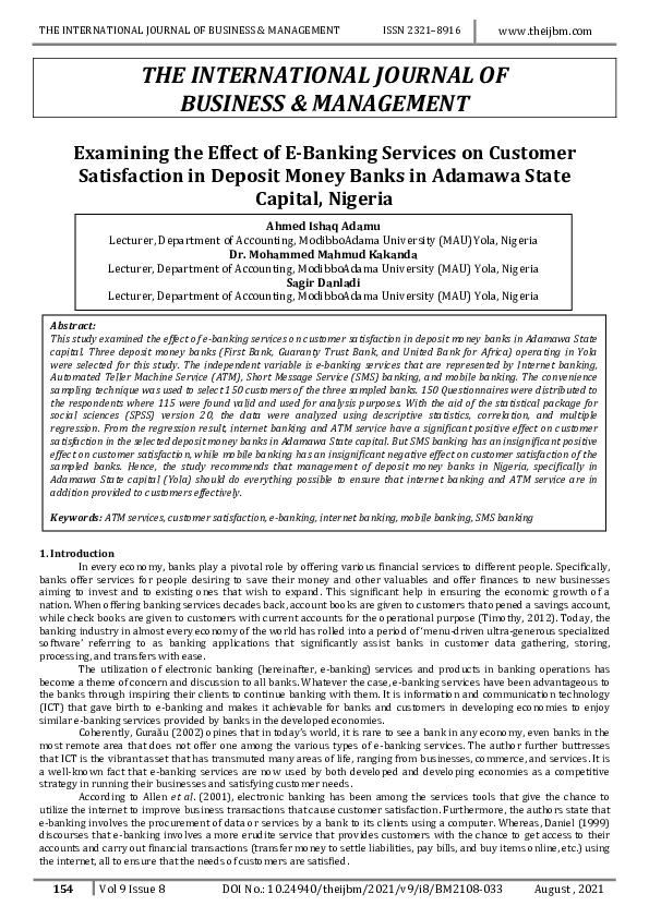 (PDF) Examining the Effect of E-Banking Services on Customer ... (PDF) Examining the Effect of E-Banking Services on Customer ...