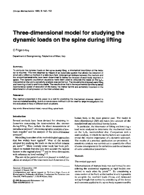 (PDF) Three-dimensional model for studying the dynamic loads on the spine during lifting