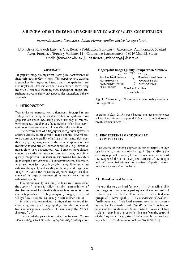 Pdf A Review Of Schemes For Fingerprint Image Quality Computation