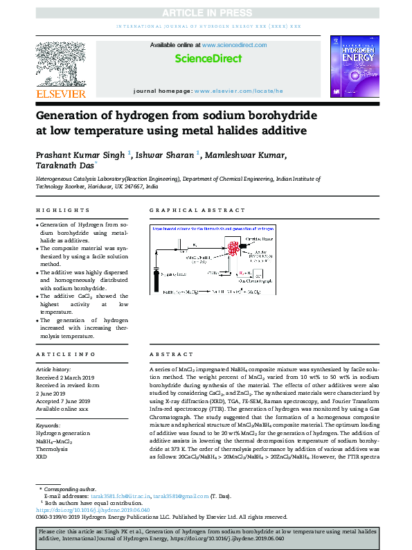 (PDF) Hydrogen Generation from Sodium Borohydride with Metal Halides
