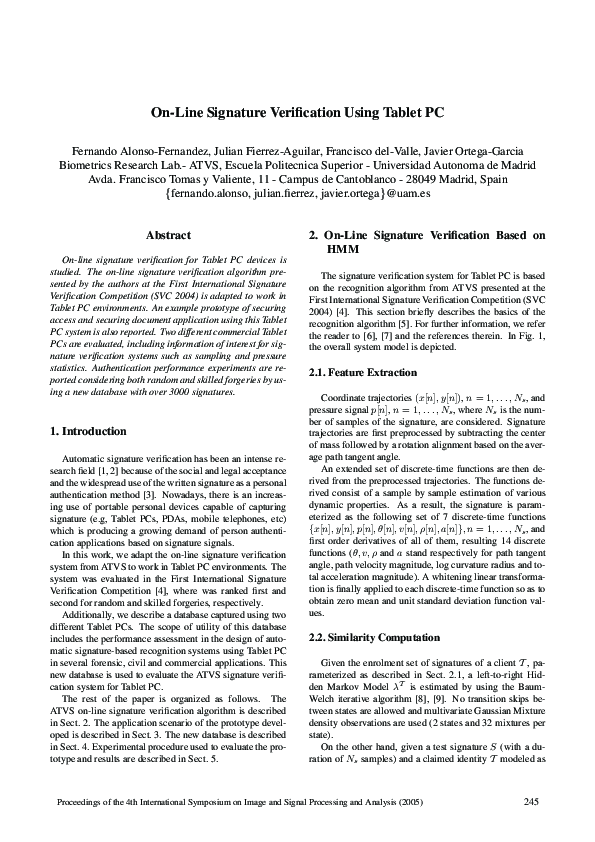 (PDF) On-line signature verification using tablet PC
