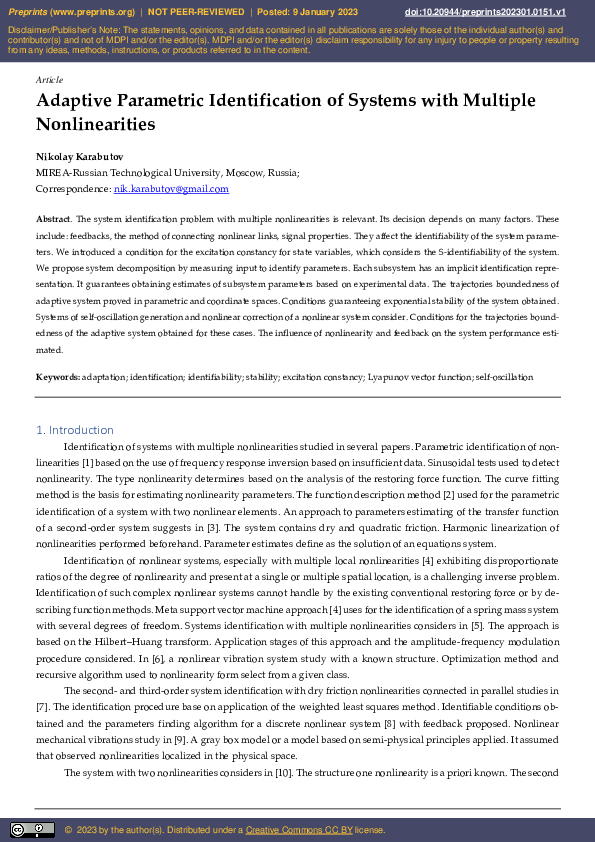 (PDF) Adaptive Parametric Identification of Systems with Multiple Nonlinearities