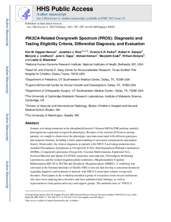 (PDF) PIK3CA ‐related overgrowth spectrum (PROS): Diagnostic and ...