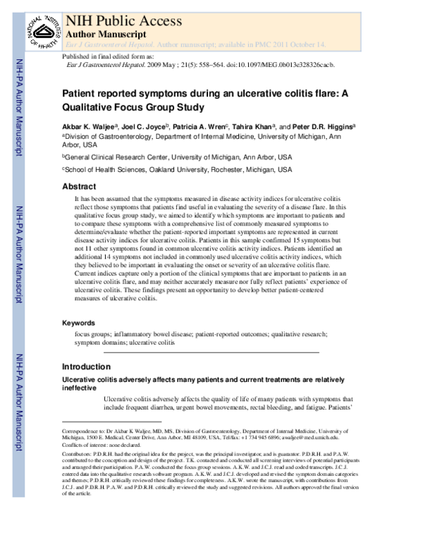 (PDF) Patient reported symptoms during an ulcerative colitis flare: A ...
