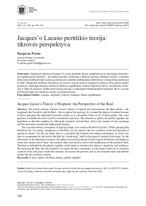 (PDF) Jacques Lacan’s Theory of Rupture: the Perspective of the Real
