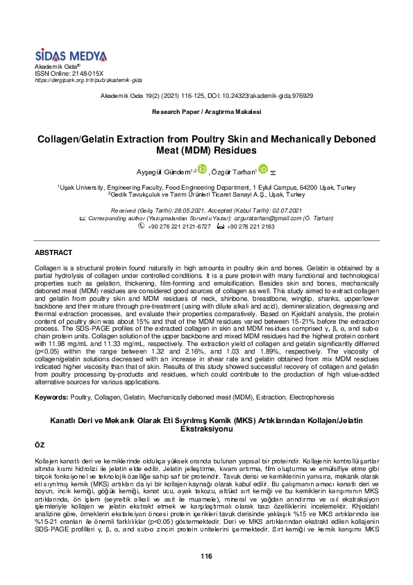 (PDF) Collagen/Gelatin Extraction from Poultry Skin and Mechanically ...