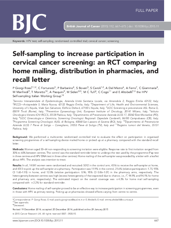 (PDF) Self-sampling to increase participation in cervical cancer ...