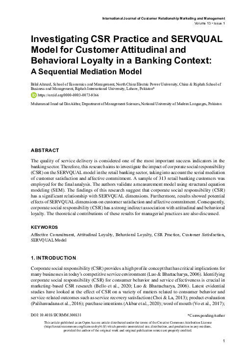 (PDF) Investigating CSR Practice and SERVQUAL Model for Customer ...