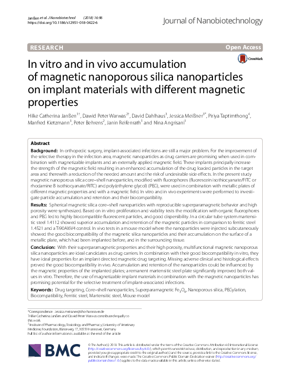 (PDF) In vitro and in vivo accumulation of magnetic nanoporous silica ...