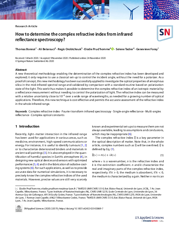 Pdf How To Determine The Complex Refractive Index From Infrared