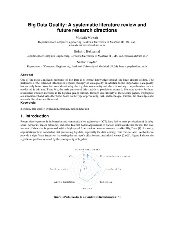 (PDF) Big Data Quality: A systematic literature review and future research directions