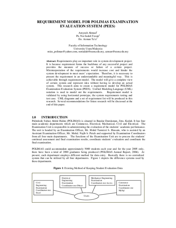 (PDF) Requirement model for POLIMAS examination evaluation system (PEES)