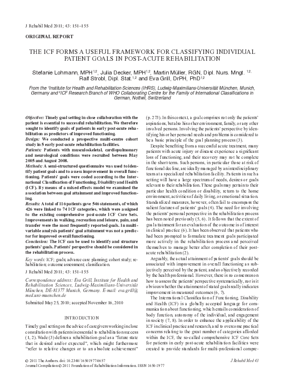 (PDF) The ICF forms a useful framework for classifying individual ...