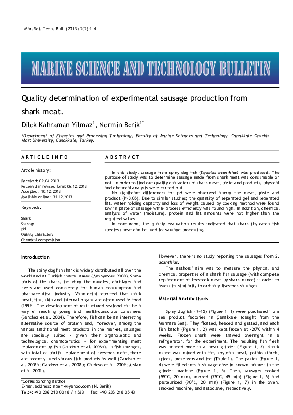 (PDF) Quality Determination of Experimental Sausage Production from ...