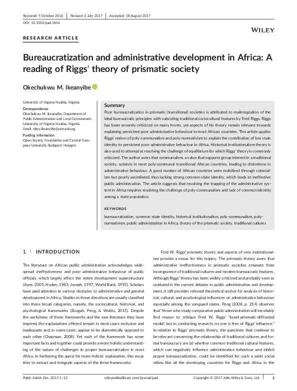 (PDF) Bureaucratization and administrative development in Africa: A ...