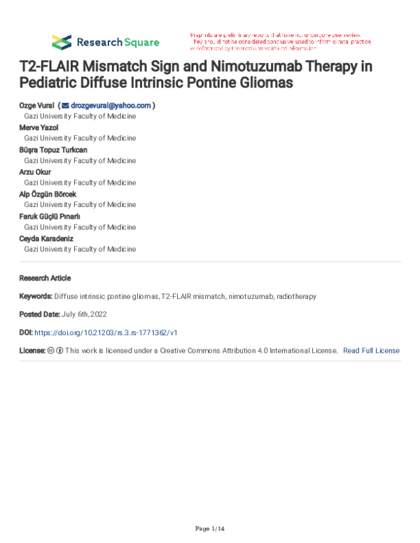 (PDF) T2-FLAIR Mismatch Sign and Nimotuzumab Therapy in Pediatric ...