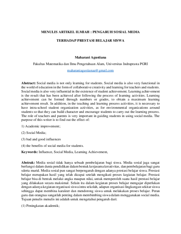 (PDF) MENULIS ARTIKEL ILMIAH : PENGARUH SOSIAL MEDIA TERHADAP PRESTASI BELAJAR SISWA