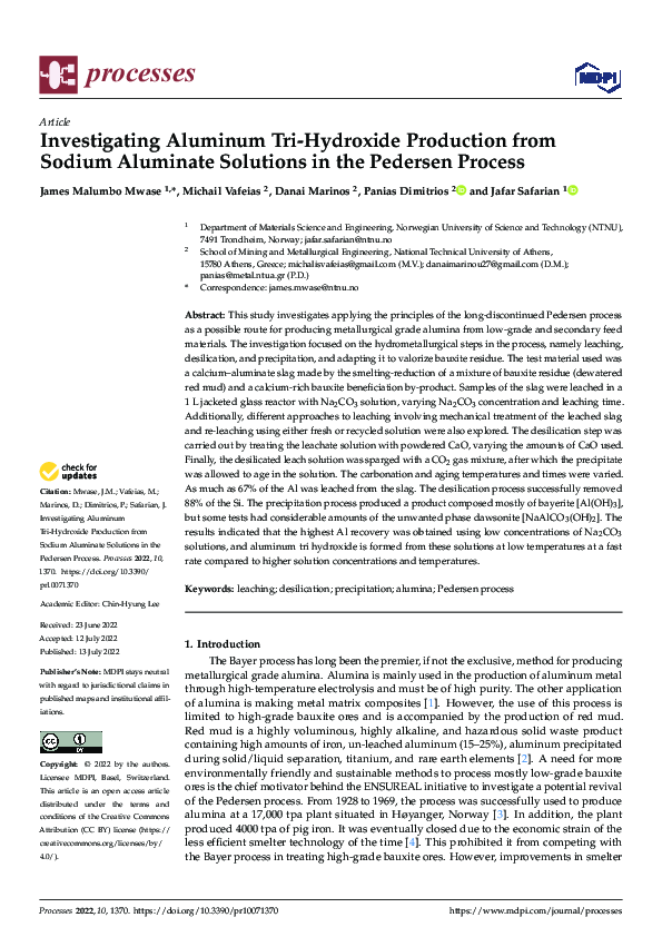 (PDF) Investigating Aluminum Tri-Hydroxide Production from Sodium ...