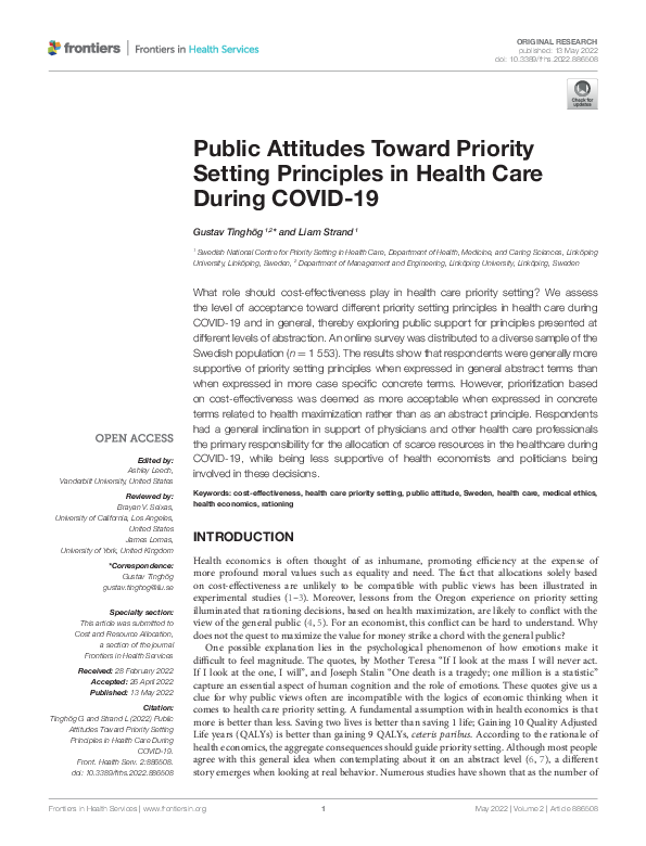 (PDF) Public Attitudes Toward Priority Setting Principles in Health Care During COVID-19