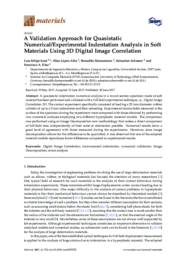 (PDF) A Validation Approach for Quasistatic Numerical/Experimental Indentation Analysis in Soft ...