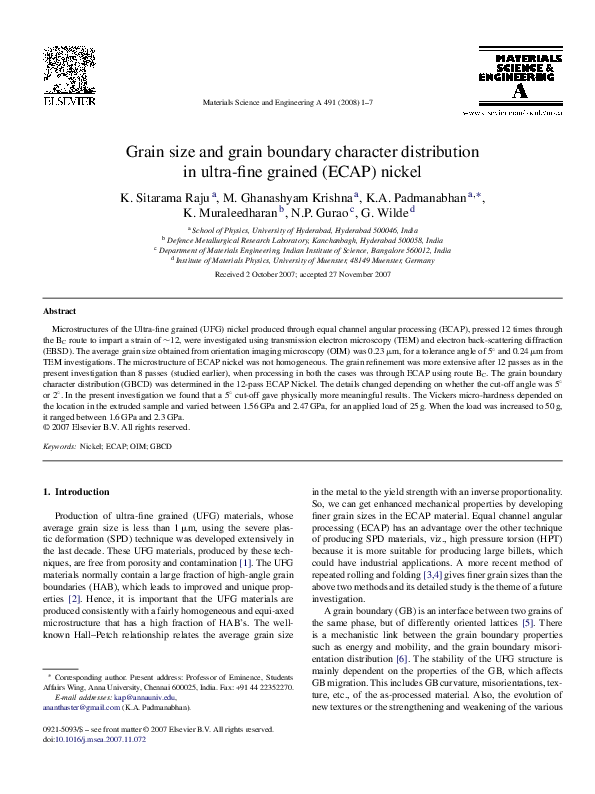 (PDF) Grain size and grain boundary character distribution in ultra ...