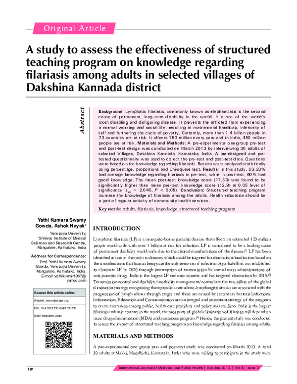 (PDF) Teaching Program Improves Filariasis Knowledge