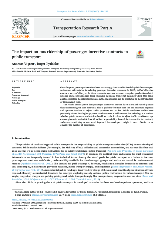 (PDF) The impact on bus ridership of passenger incentive contracts in ...