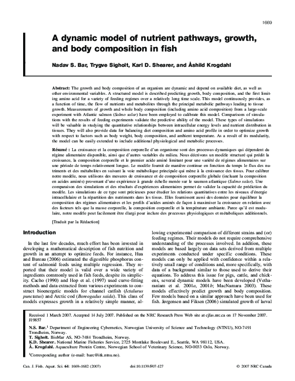 (PDF) A dynamic model of nutrient pathways, growth, and body ...