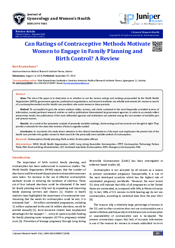 (PDF) Can Ratings of Contraceptive Methods Motivate Women to Engage in ...